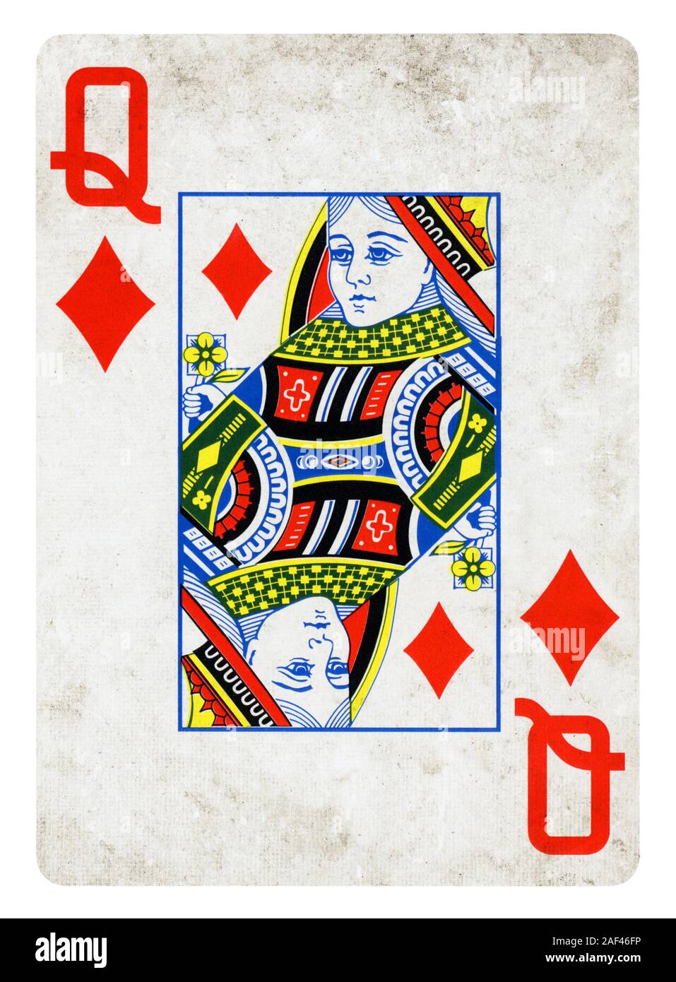 Queen of Diamonds Vintage playing card isolated on white (clipping path ...