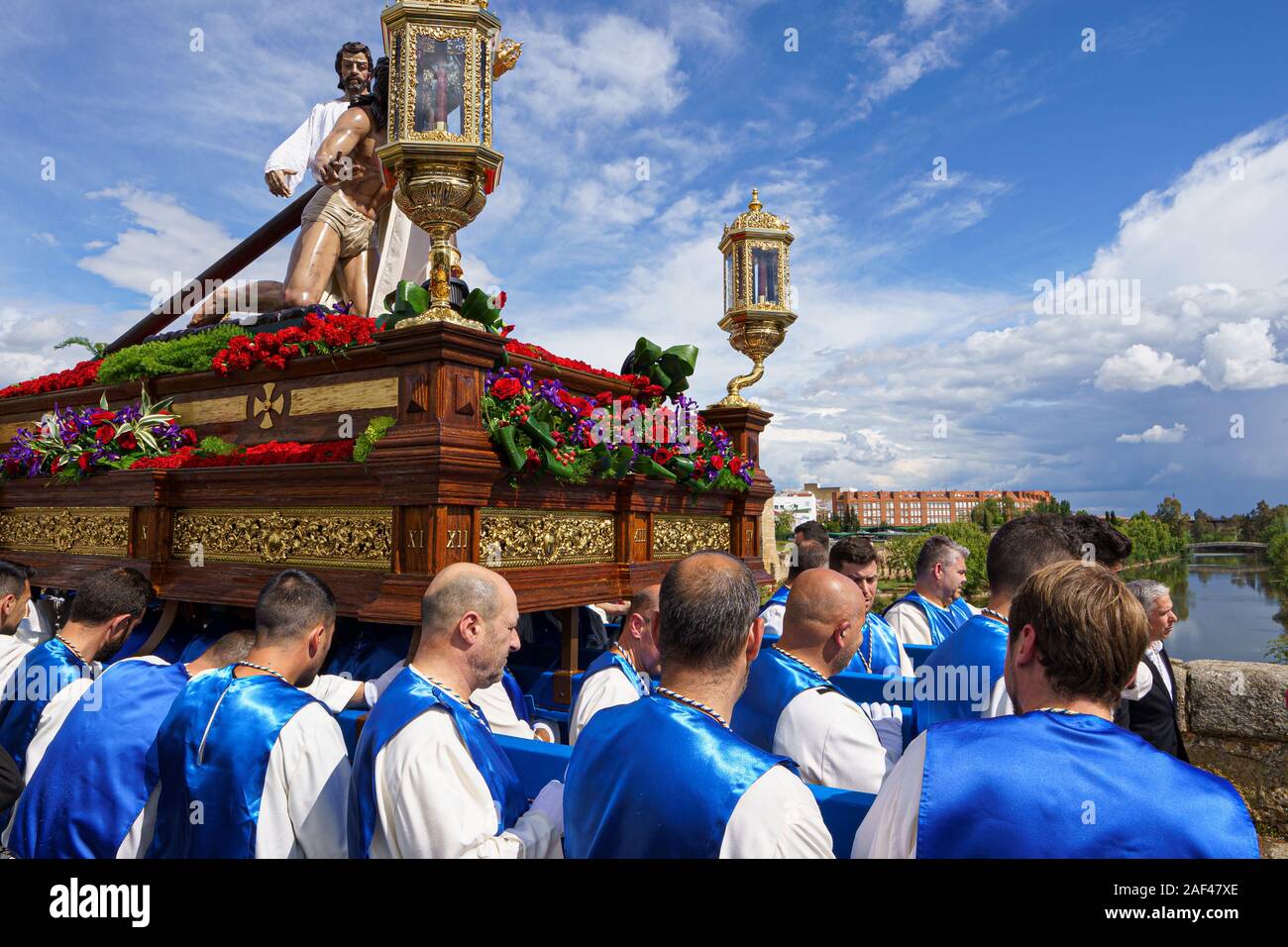 Merida, Spain. April 2019: A group of bearers, called Costaleros ...