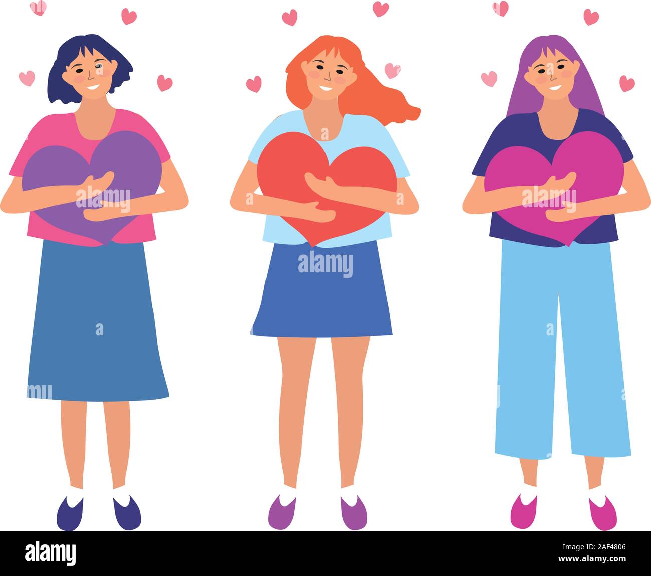 Love yourself, girl hugs heart. Narcissistic, self-confident people ...