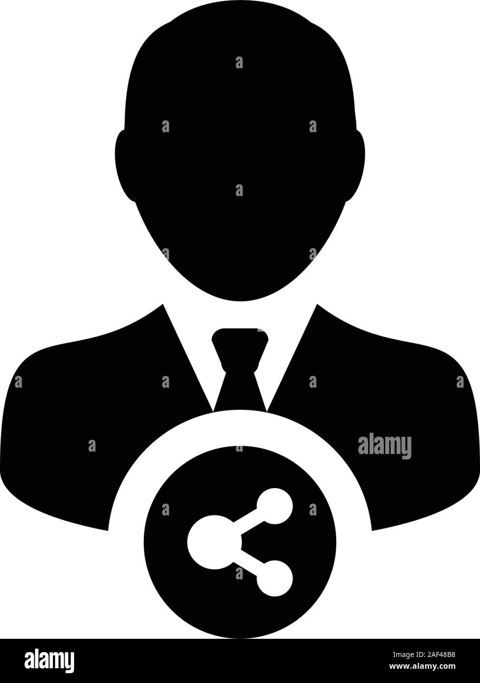 Avatar icon with share symbol vector male person profile in a glyph ...