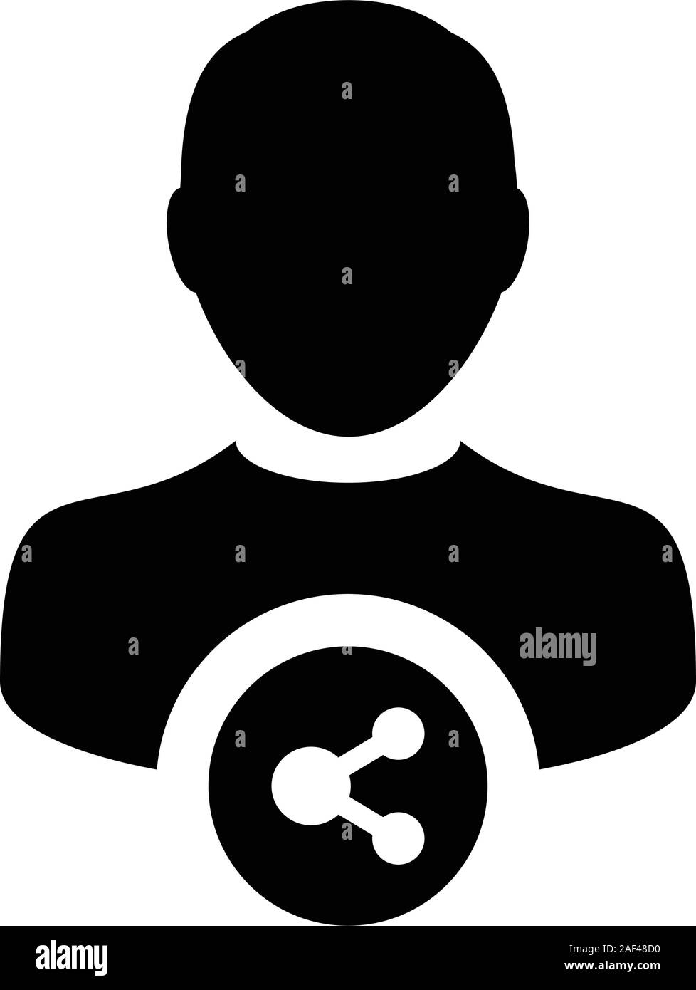 Sharing icon vector male person profile avatar with share symbol in a ...