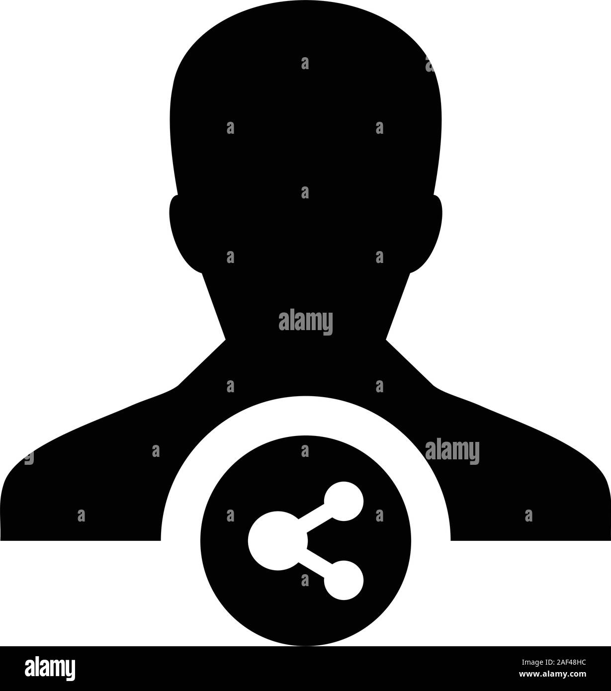 User icon with share symbol vector male person profile in a glyph ...