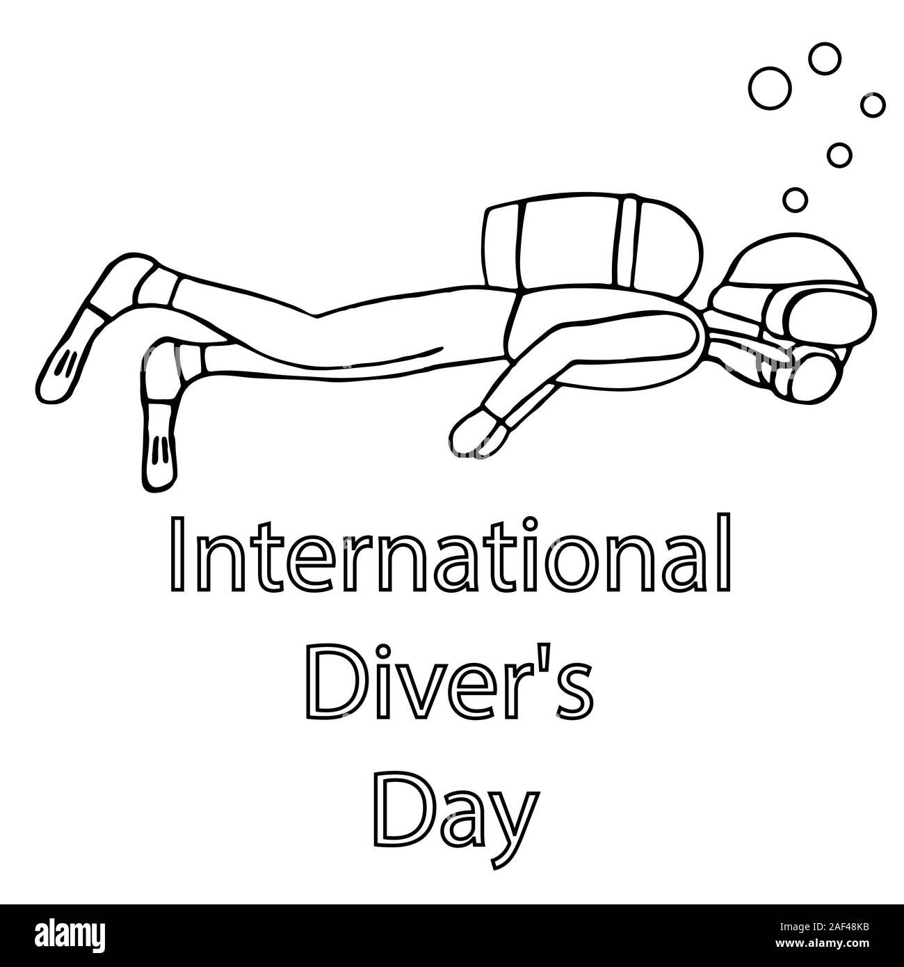 man diving with a mask. international diver day. isolated outline stock ...