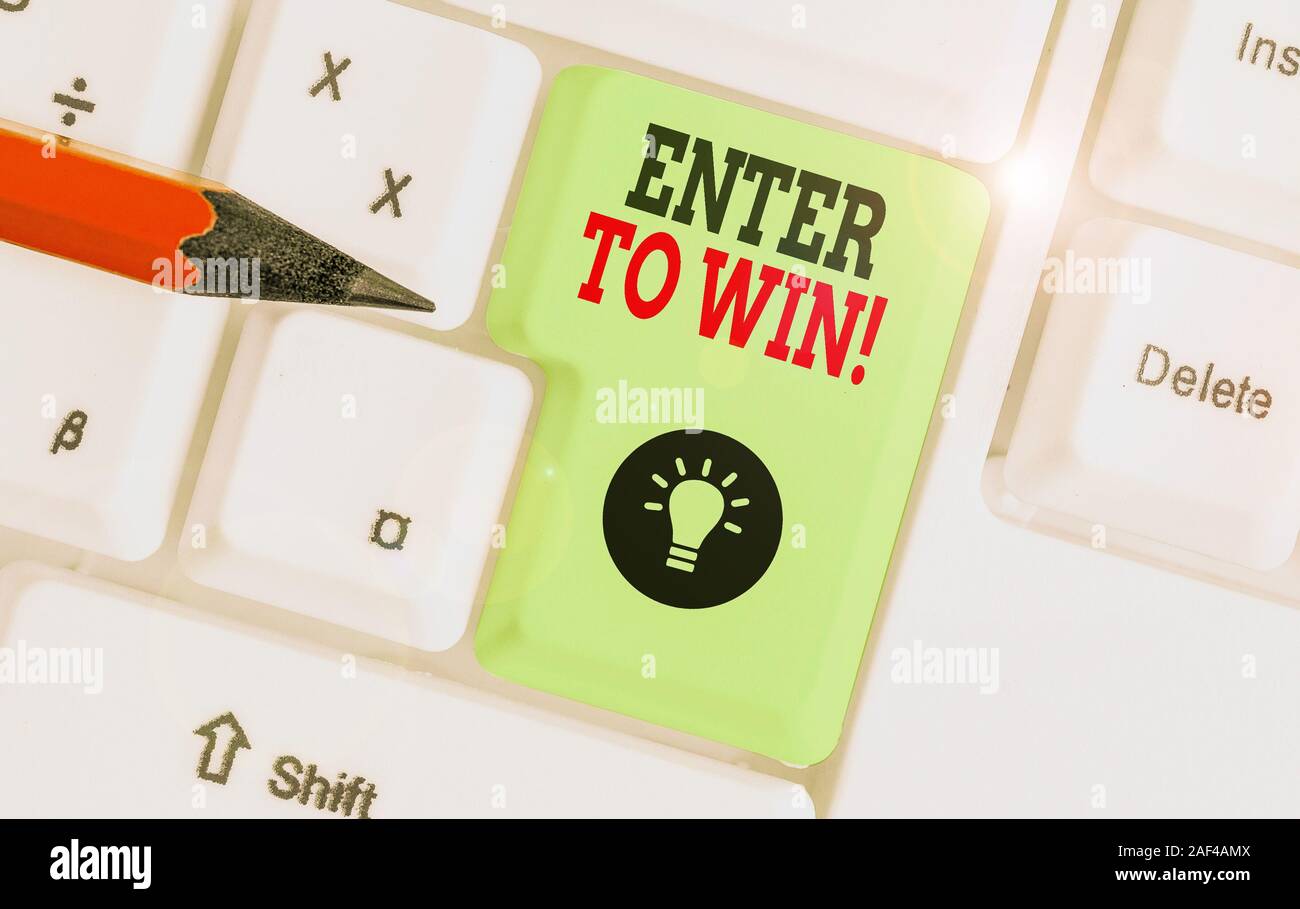 Text sign showing Enter To Win. Business photo showcasing exchanging ...
