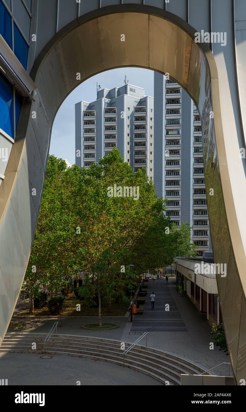 Residential tower blocks seen through part of the Eastgate Mall in ...