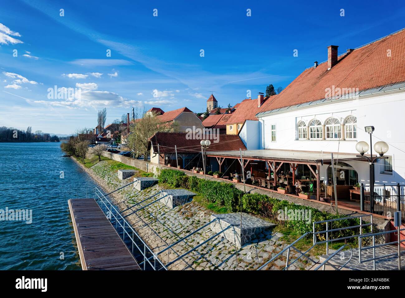 Cityscape of street cafe at Ptuj Castle Drava River Slovenia Stock ...