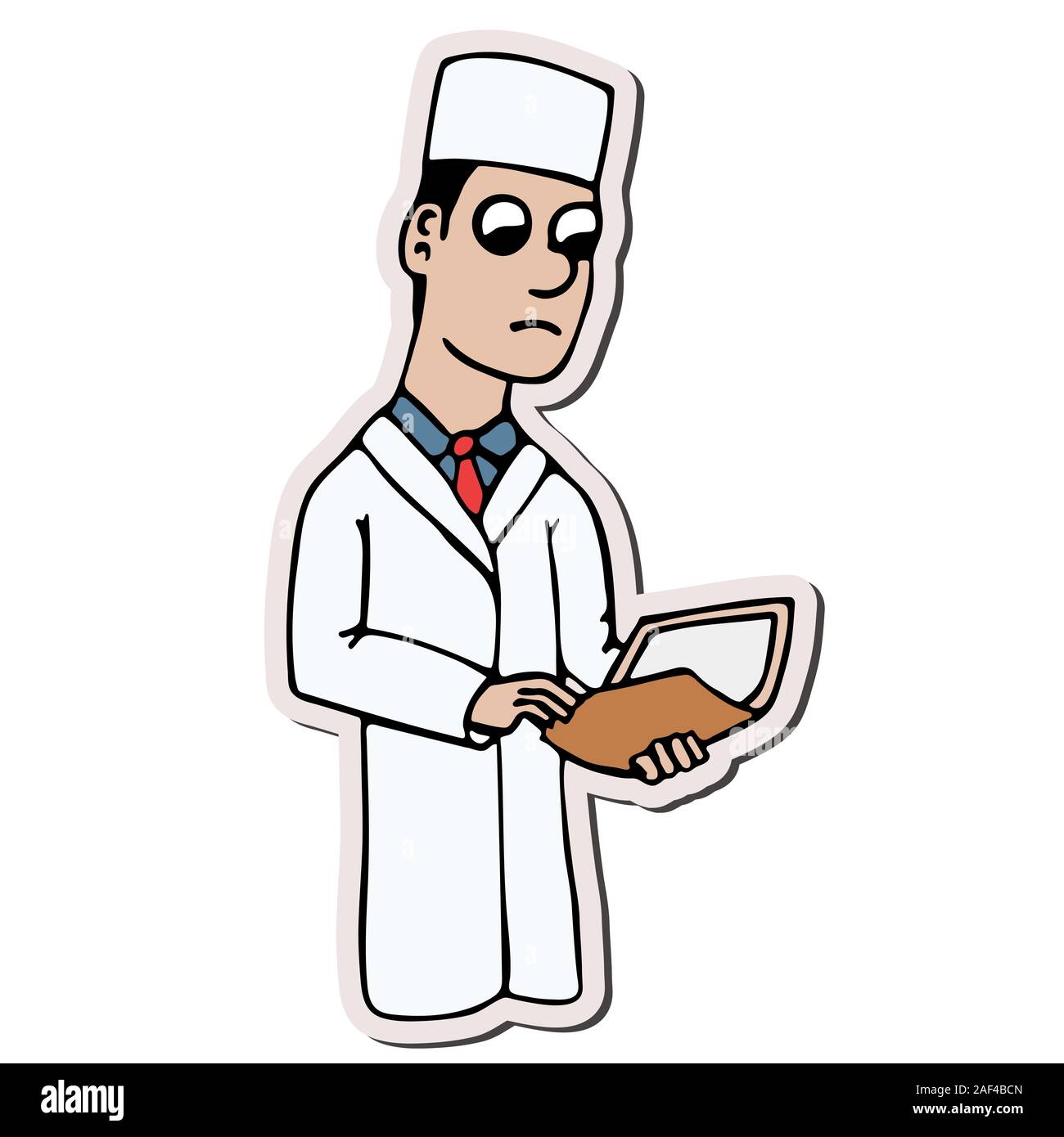 white young cartoon doctor in a coat holding a folder with a case ...