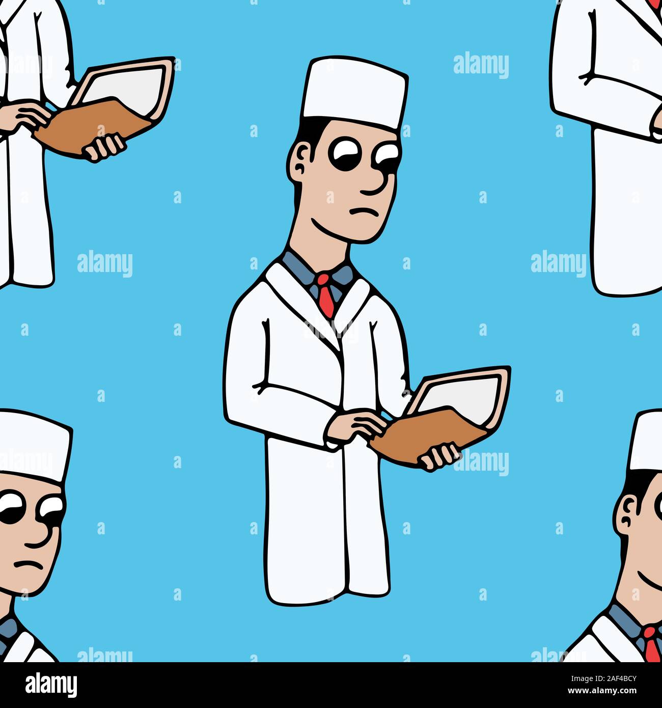 white young cartoon doctor in a coat holding a folder with a case ...