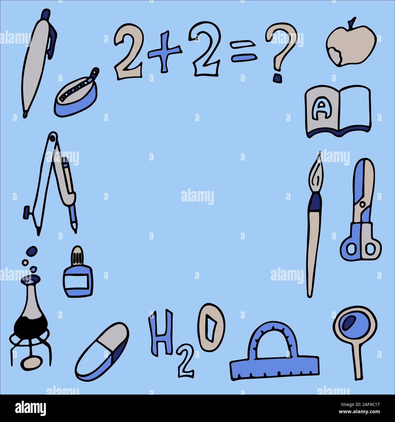 frame set of school things. doodle outline stock vector illustration ...