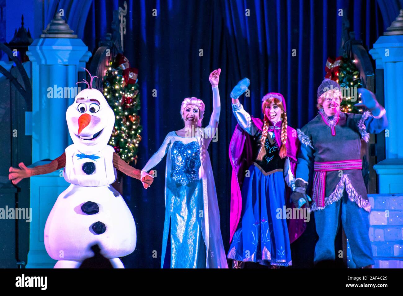 Orlando, Florida. December 05, 2019 . Olaf, Elsa ,Anna and Kristoff in ...