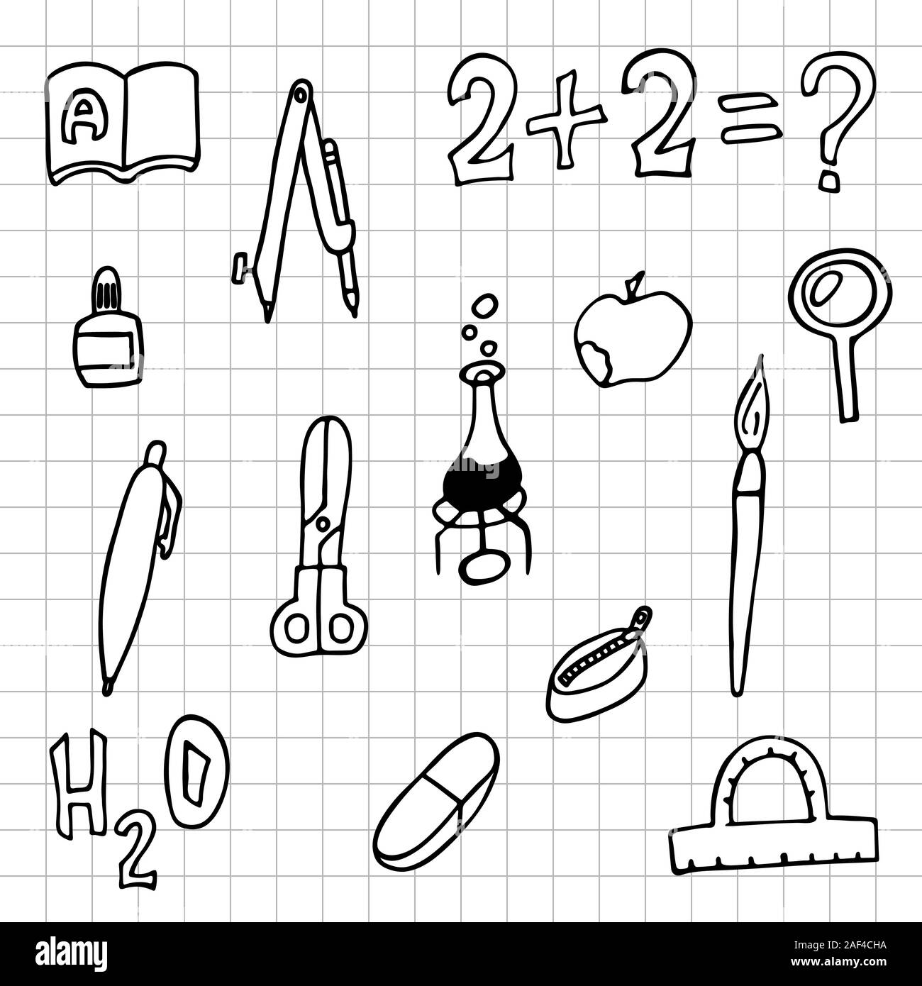 set of school things checkered sheet. doodle outline stock vector ...