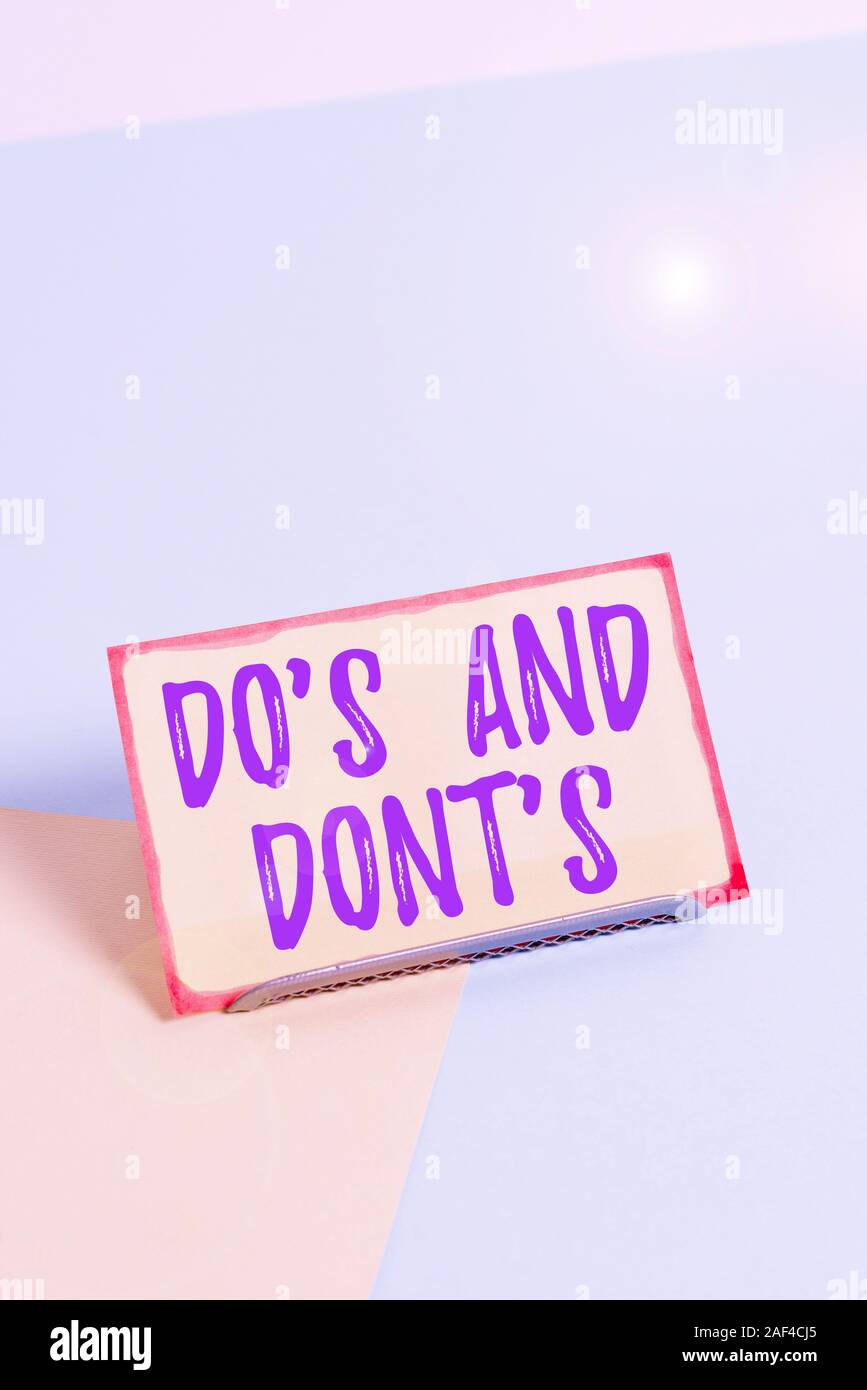 Text sign showing Do S And Dont S. Business photo showcasing Rules or ...