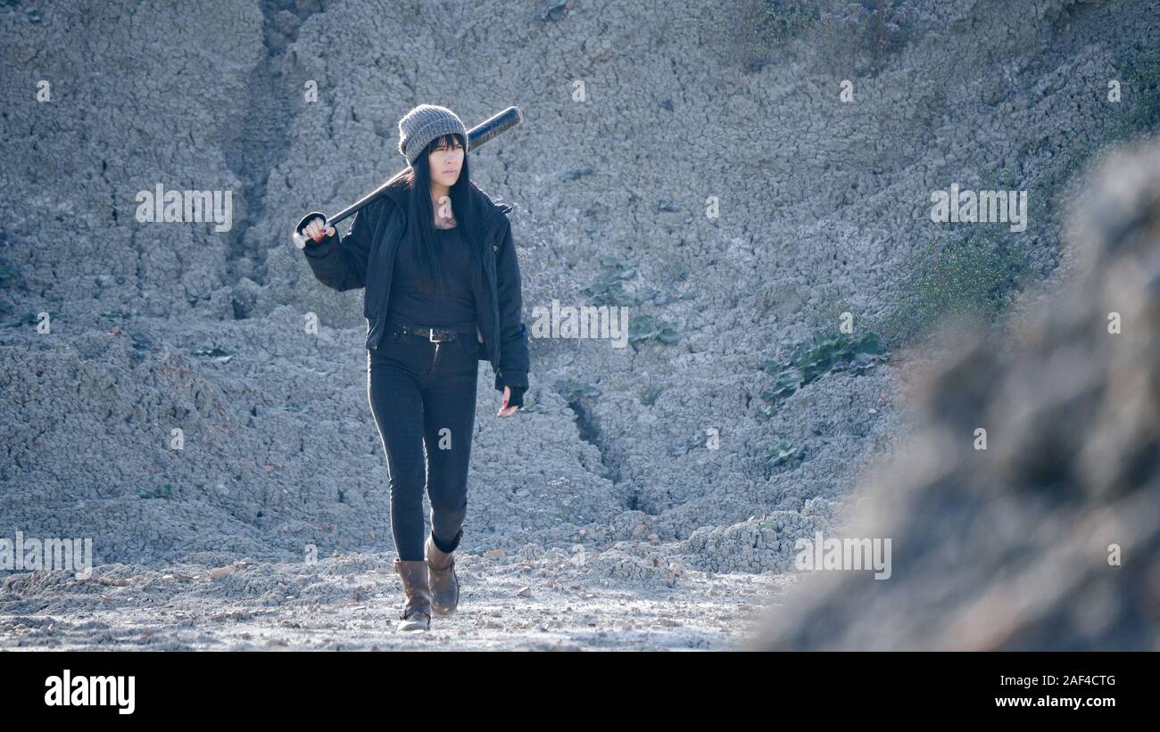 Brutal woman from hooligan gangs goes with a baseball bat in the ...