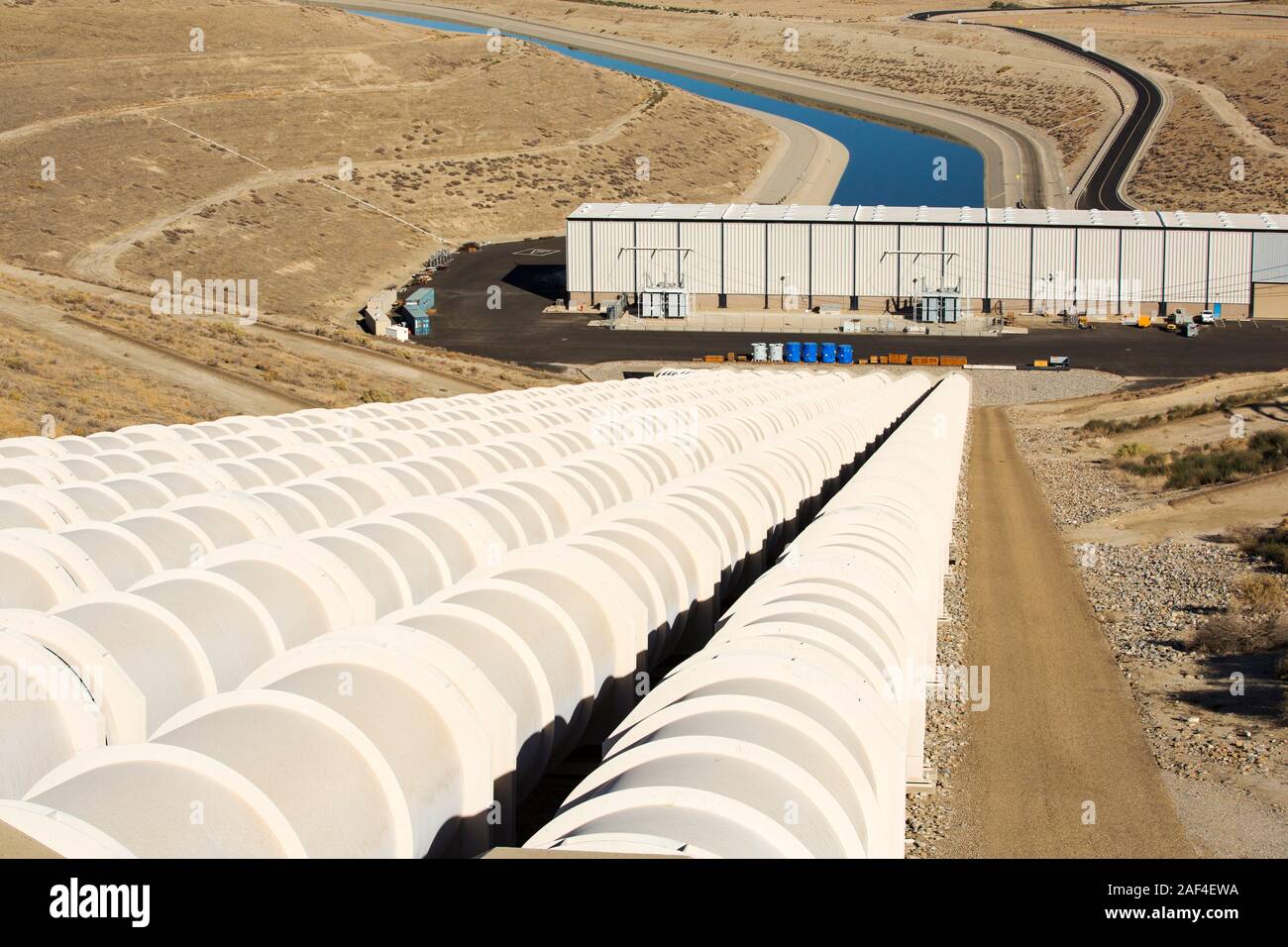 A pumping station sends water uphill over the mountains on the ...