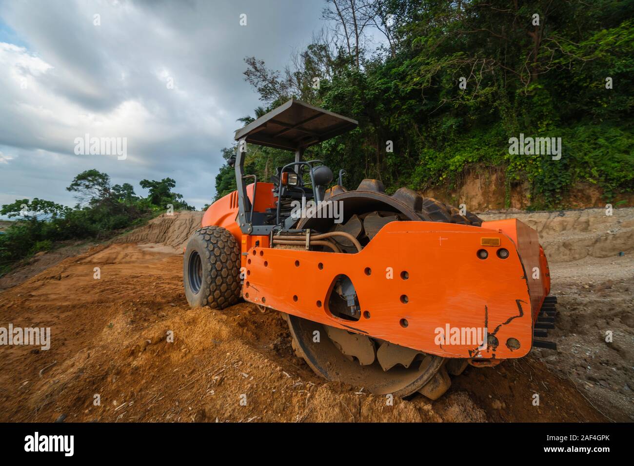 Soil compactor with vibratory padfoot drum. Heavy duty machinery ...