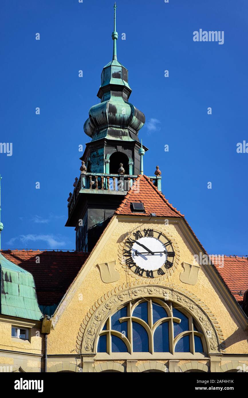Tower with clock in Ptuj old Town Hall in Slovenia Stock Photo - Alamy