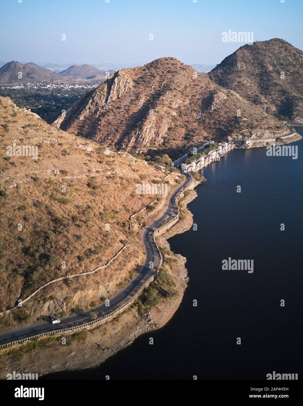 Aerial view of Lake Badi and road connecting to the dam Stock Photo - Alamy