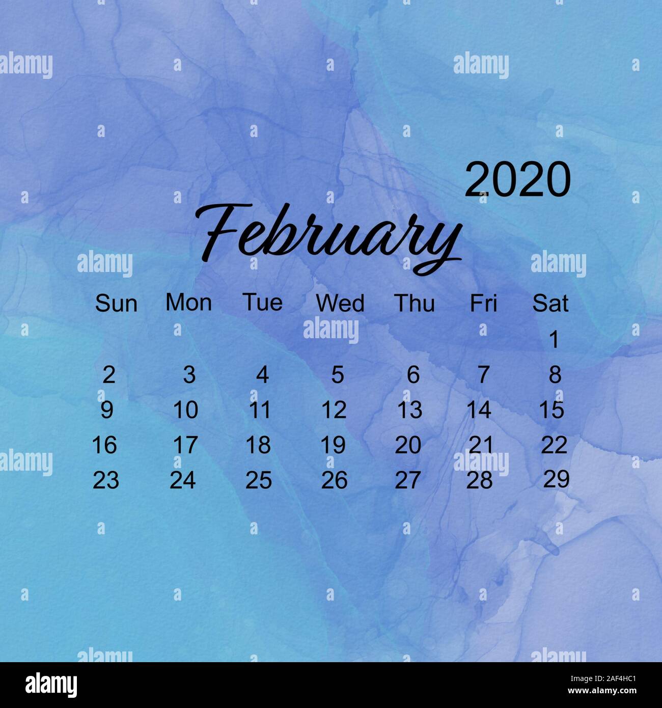 February - Simple calendar layout for 2020 the Week starts on Sunday ...