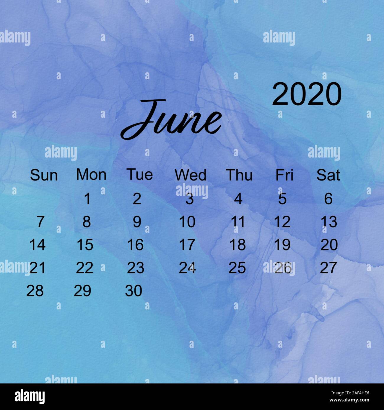 June - Simple calendar layout for 2020 the Week starts on Sunday with ...