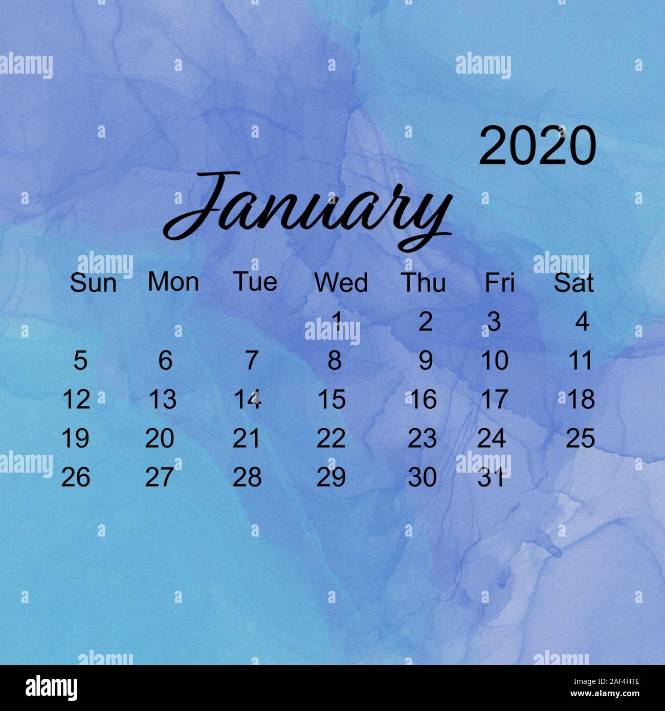 January - Simple calendar layout for 2020 the Week starts on Sunday ...