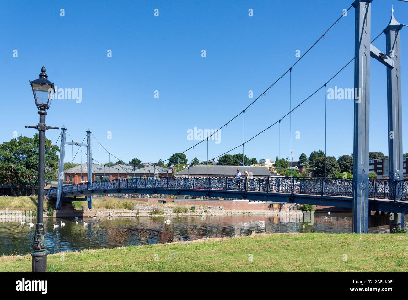 Pedestrian quay riverside footbridge over river exe exeter quays hi-res ...