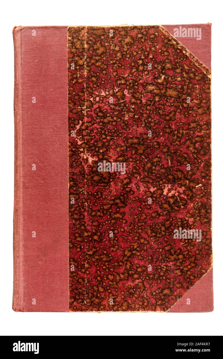 Isolated old and scratched red marbled book cover on white background ...
