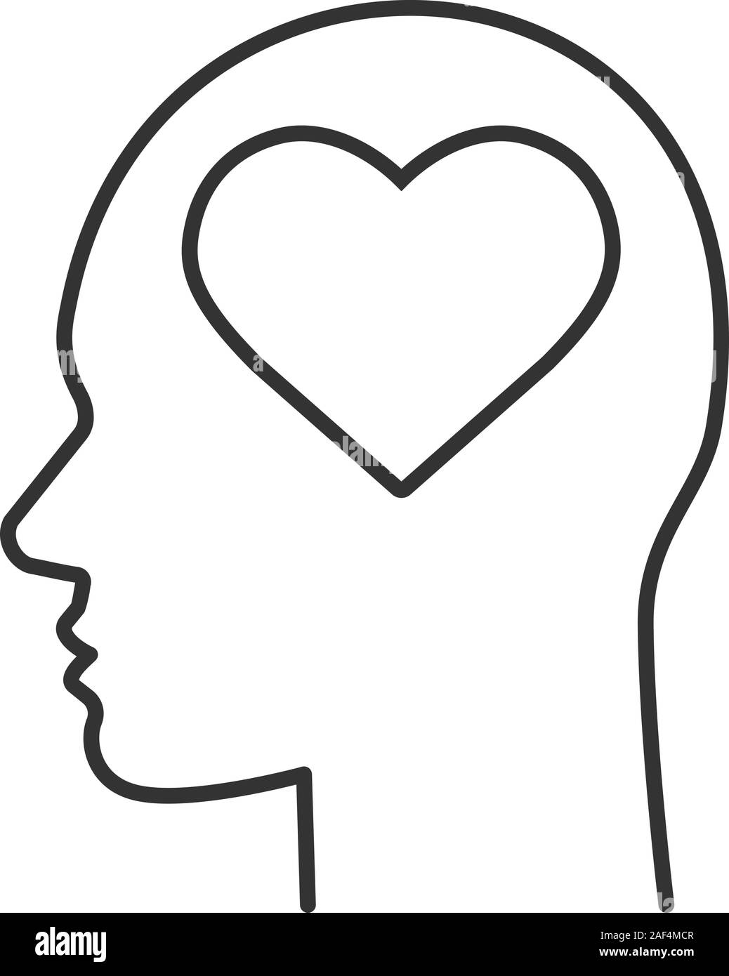 Human head with heart shape inside linear icon. Thoughts about love ...