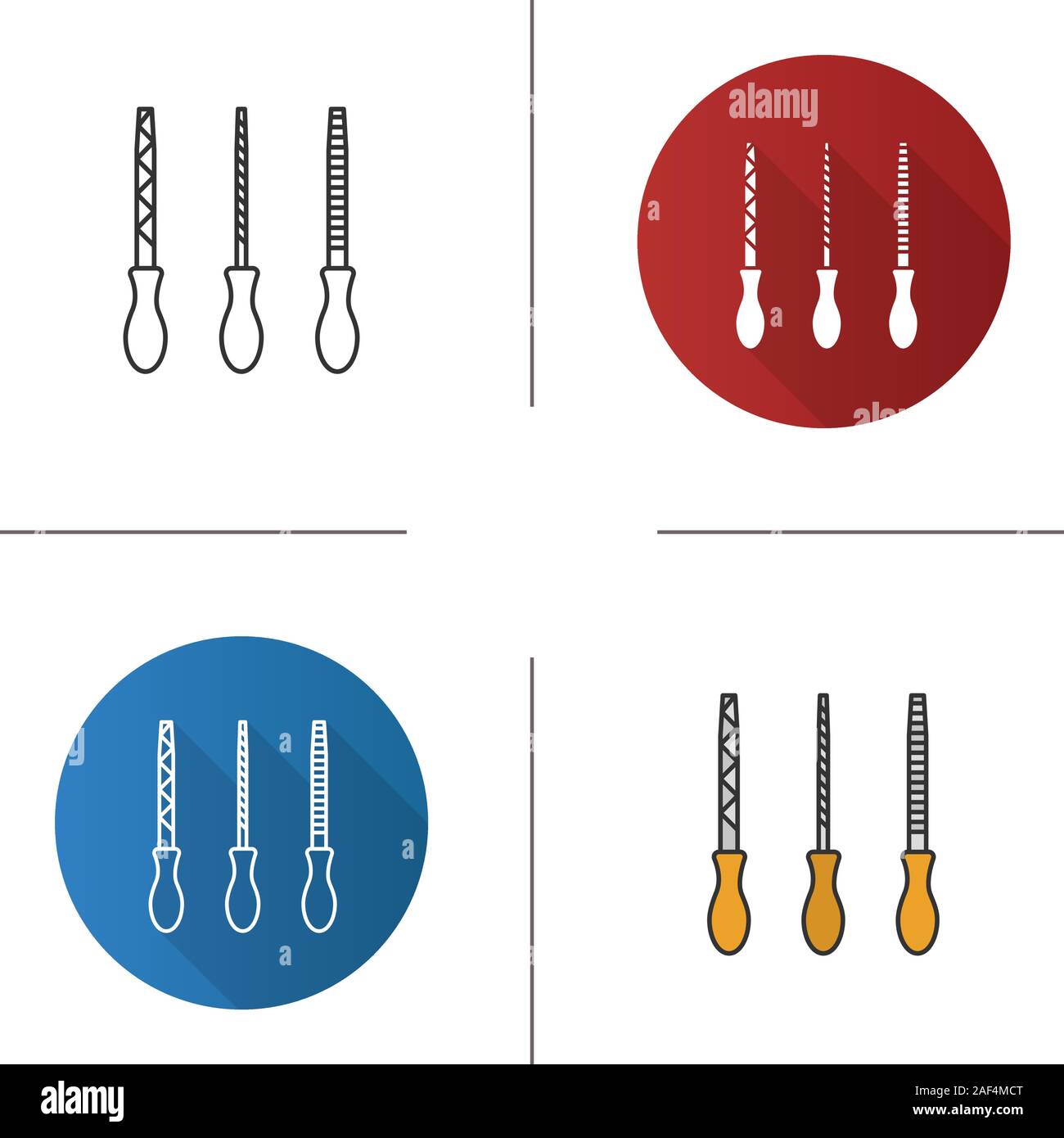 Set of metal files icon. Flat design, linear and color styles. Isolated ...