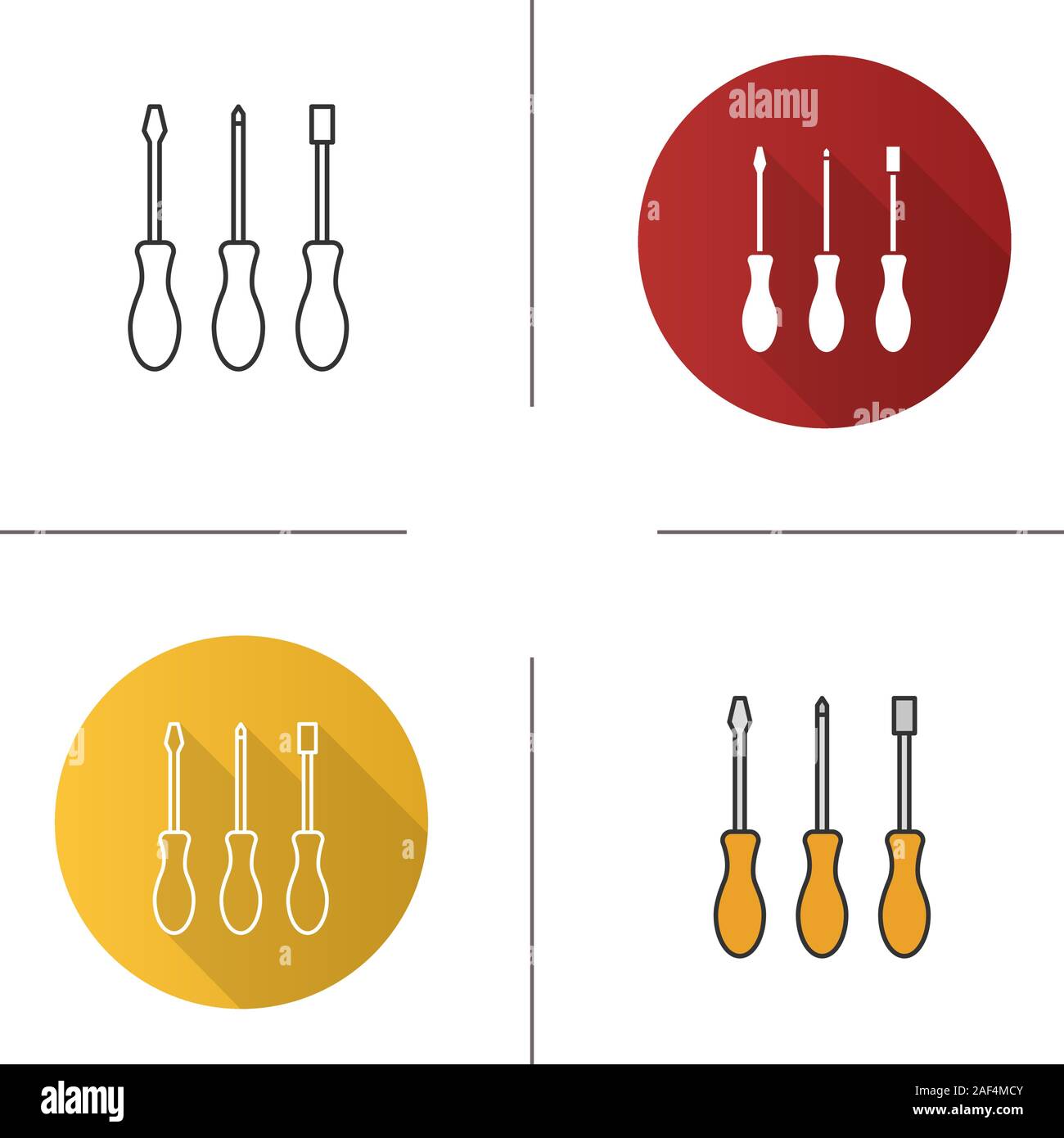 Set of screwdrivers icon. Flat design, linear and color styles. Turn ...