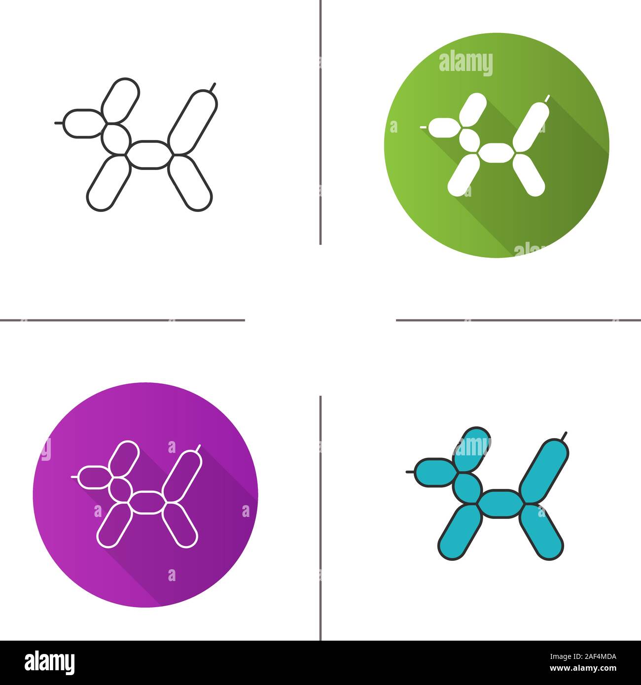 Balloon dog icon. Flat design, linear and color styles. Isolated vector ...