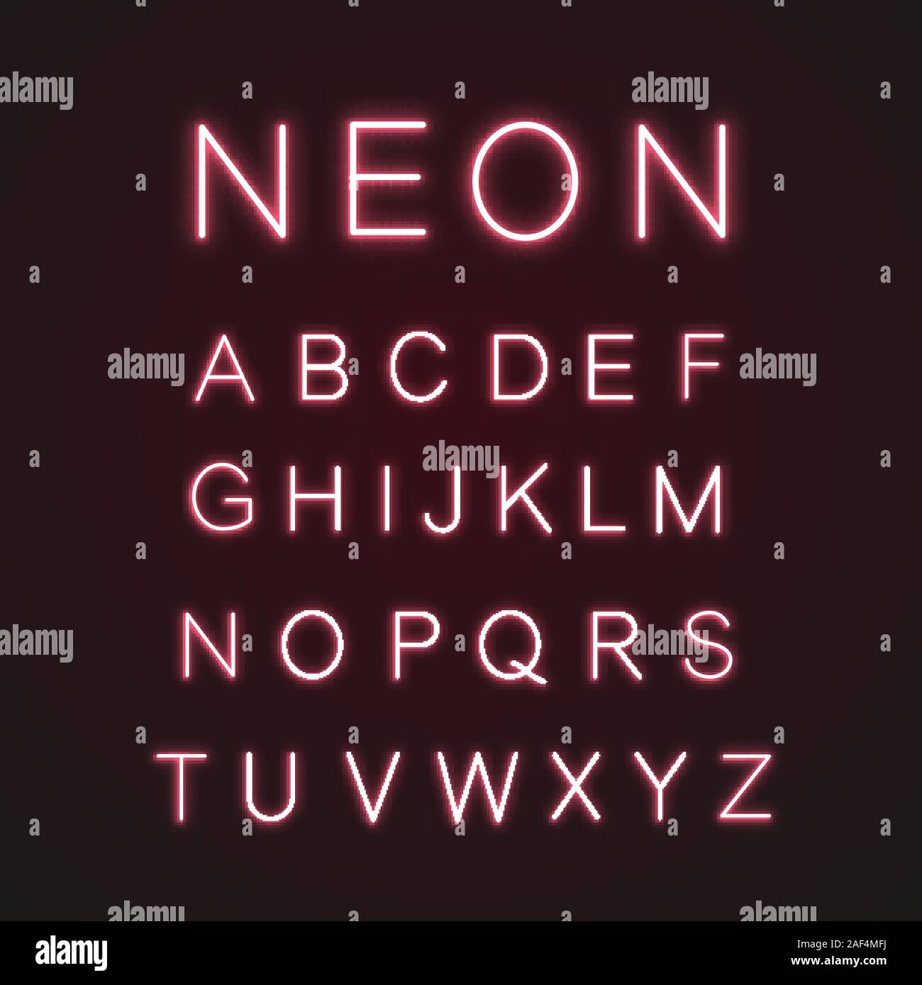 Pink alphabet neon light icons set. ABC. Glowing signs. Letters. Vector ...