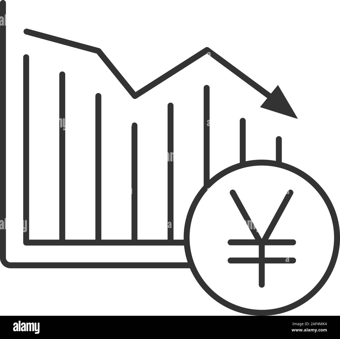 Yen falling linear icon. Statistics diagram with japanese currency sign ...