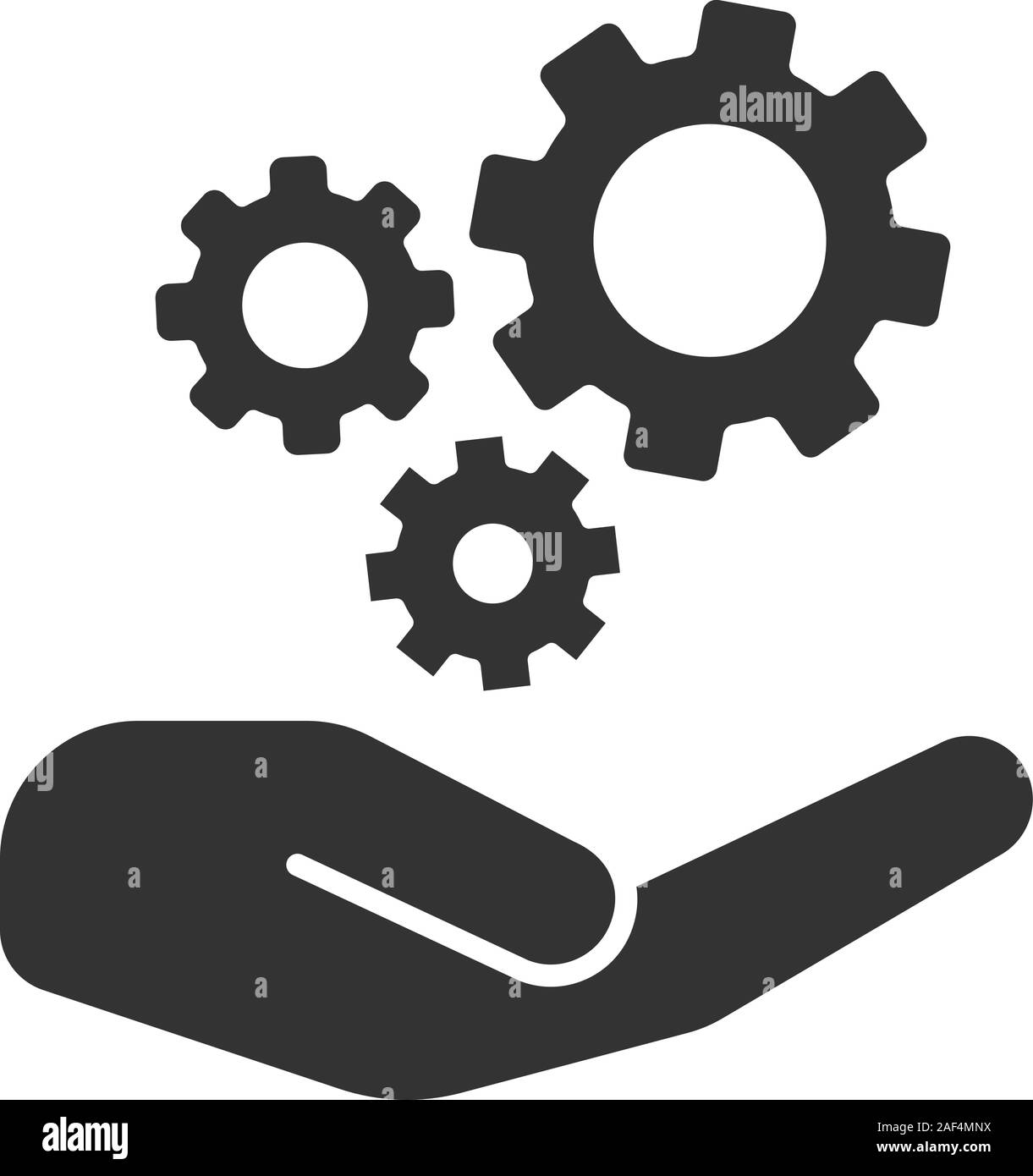 Open hand with cogwheels glyph icon. Technology progress. Silhouette ...
