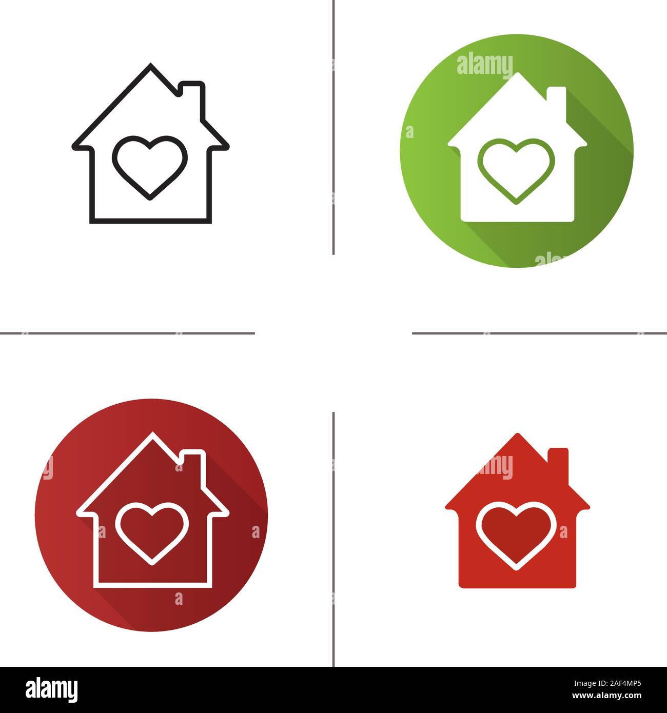 House with heart inside icon. Flat design, linear and glyph color ...