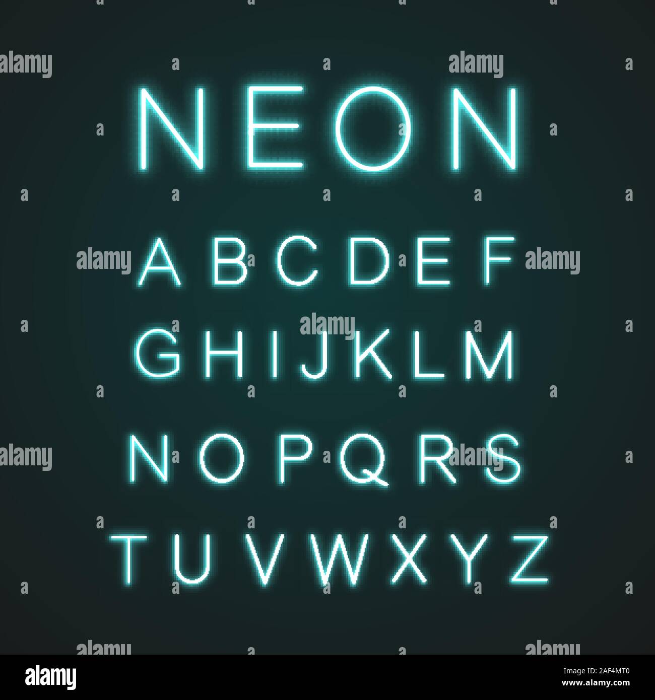 Blue alphabet neon light icons set. ABC. Glowing signs. Letters. Vector ...