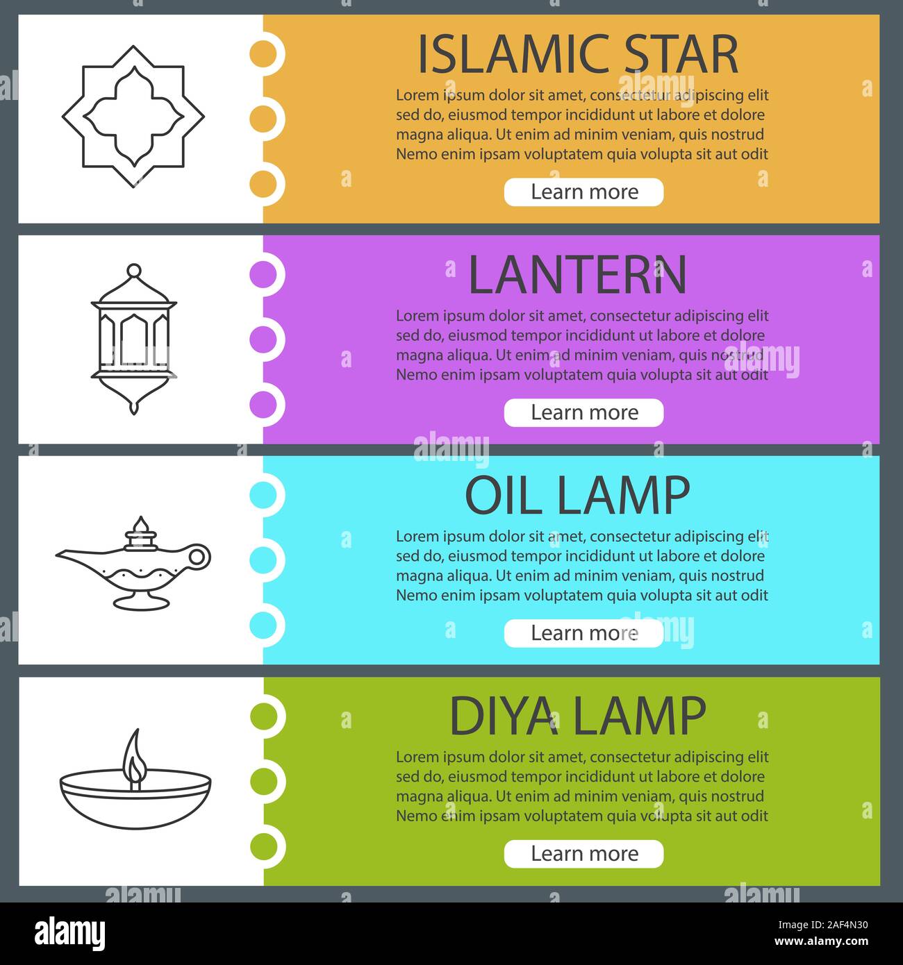 Islamic culture web banner templates set. Muslim star, lantern, oil ...