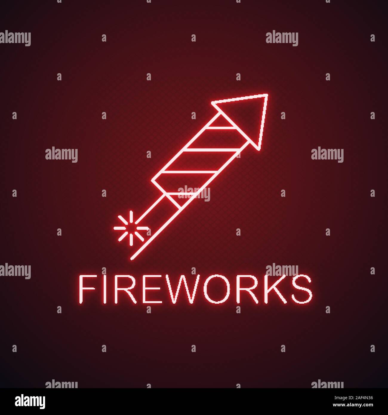 Rocket firework neon light icon. New Year and Christmas glowing sign ...