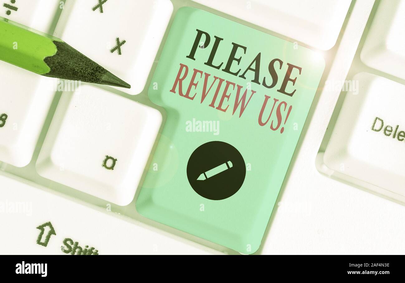 Writing note showing Please Review Us. Business concept for situation ...