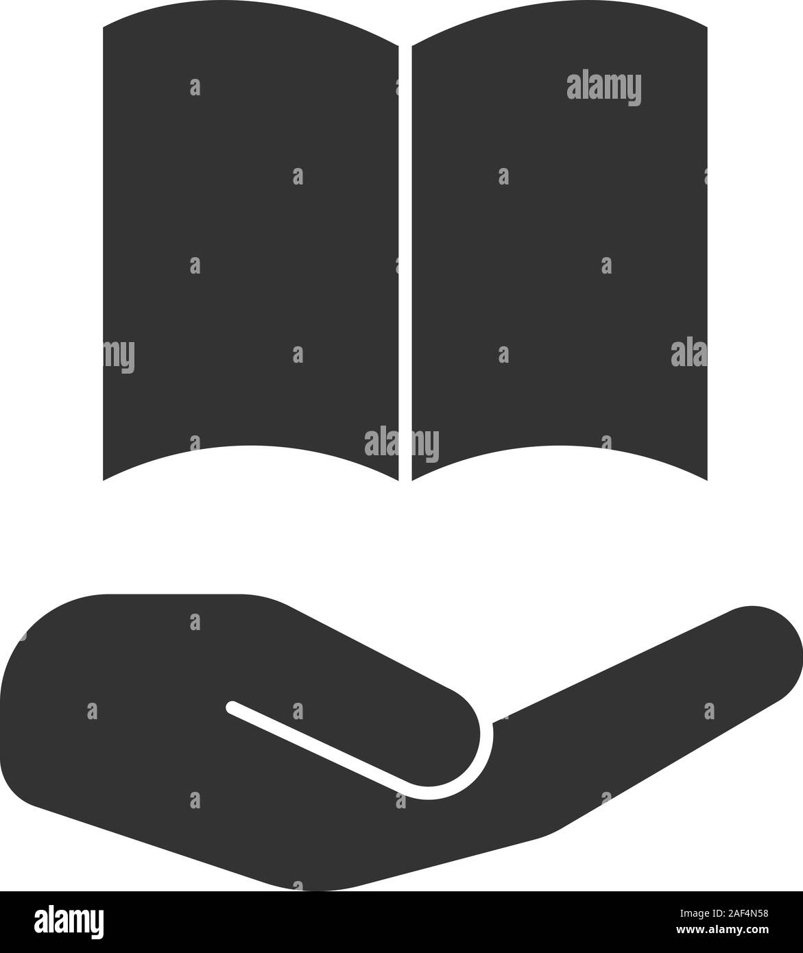 Open hand with book glyph icon. Library. Silhouette symbol. Free e ...