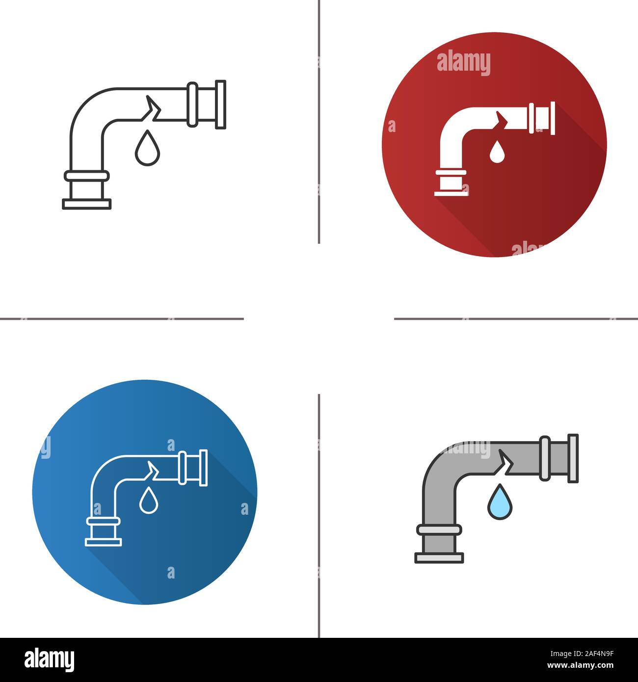 Broken water pipe icon. Flat design, linear and color styles. Isolated ...