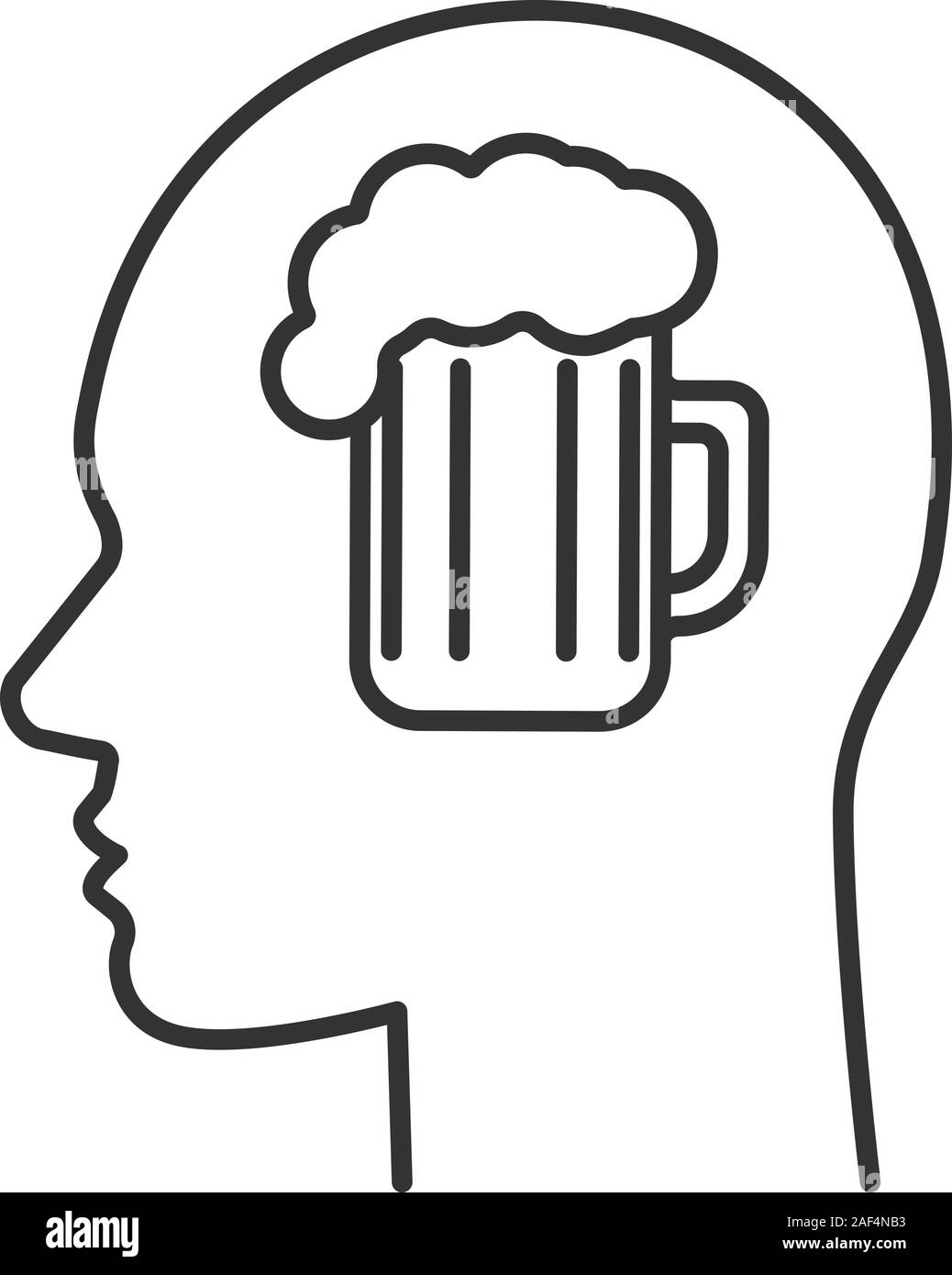 Human head with beer mug inside linear icon. Alcoholism. Thin line ...