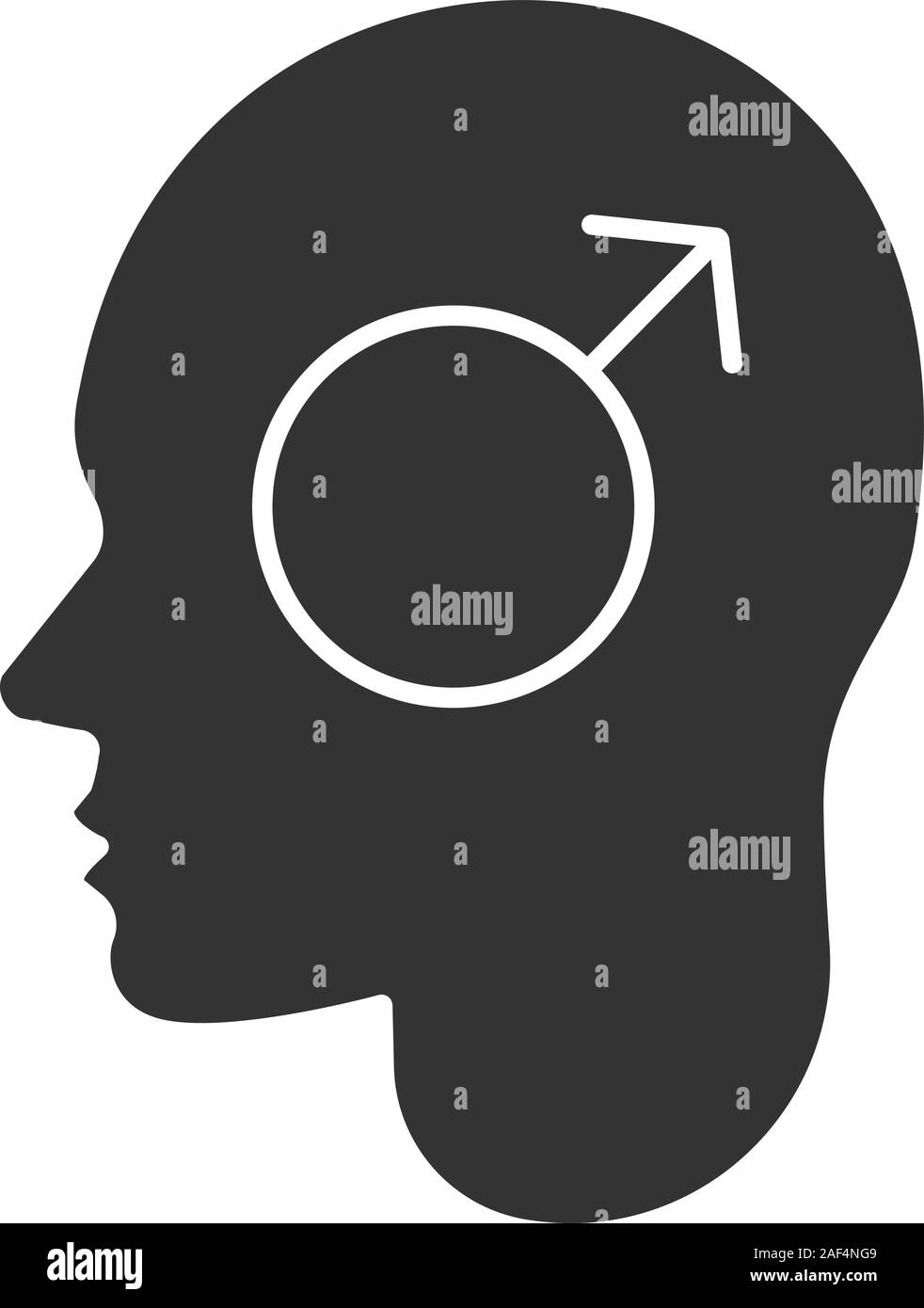 Human head with male symbol inside glyph icon. Thoughts about men ...