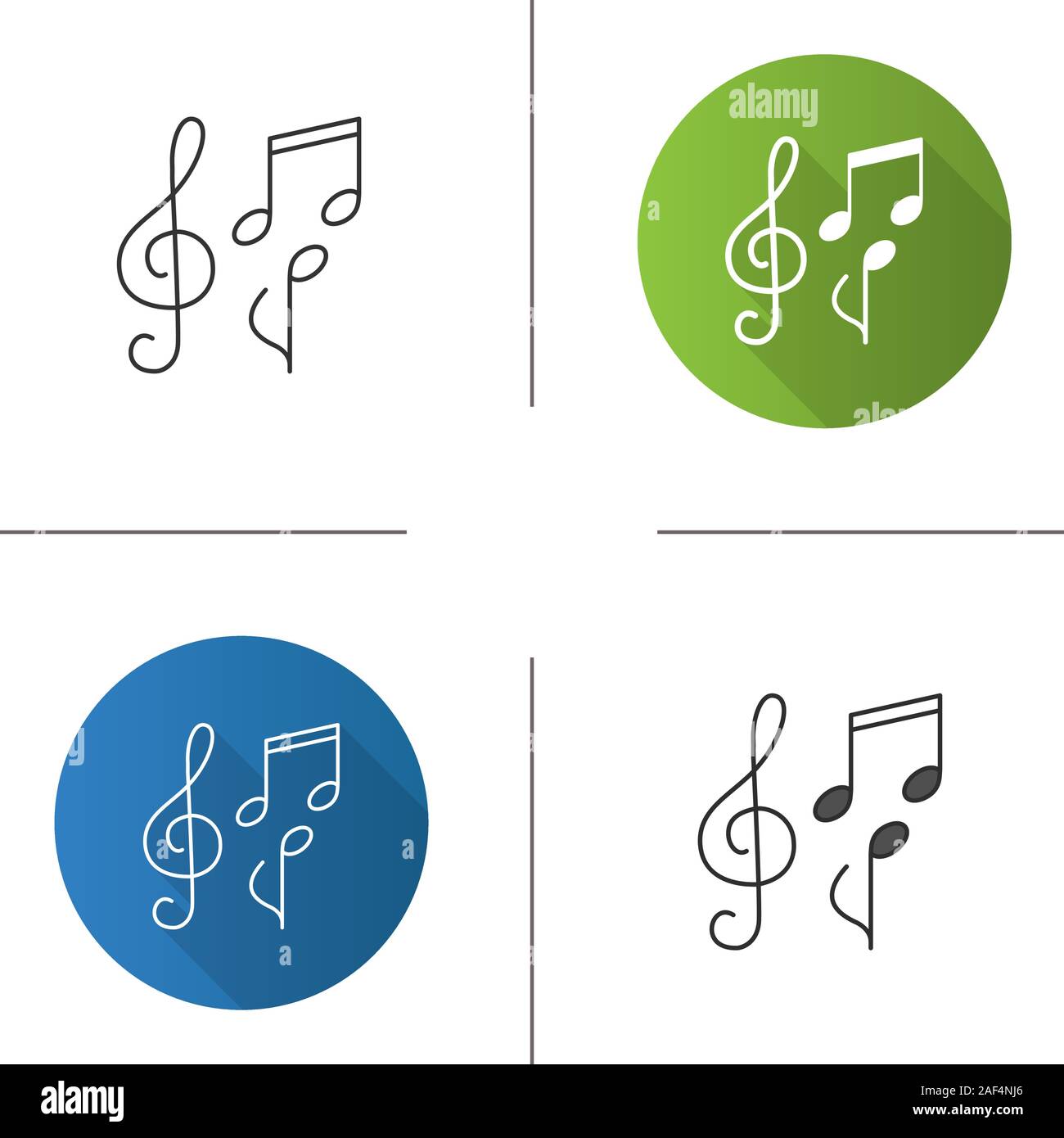 Treble clef and musical notes icon. Flat design, linear and color ...