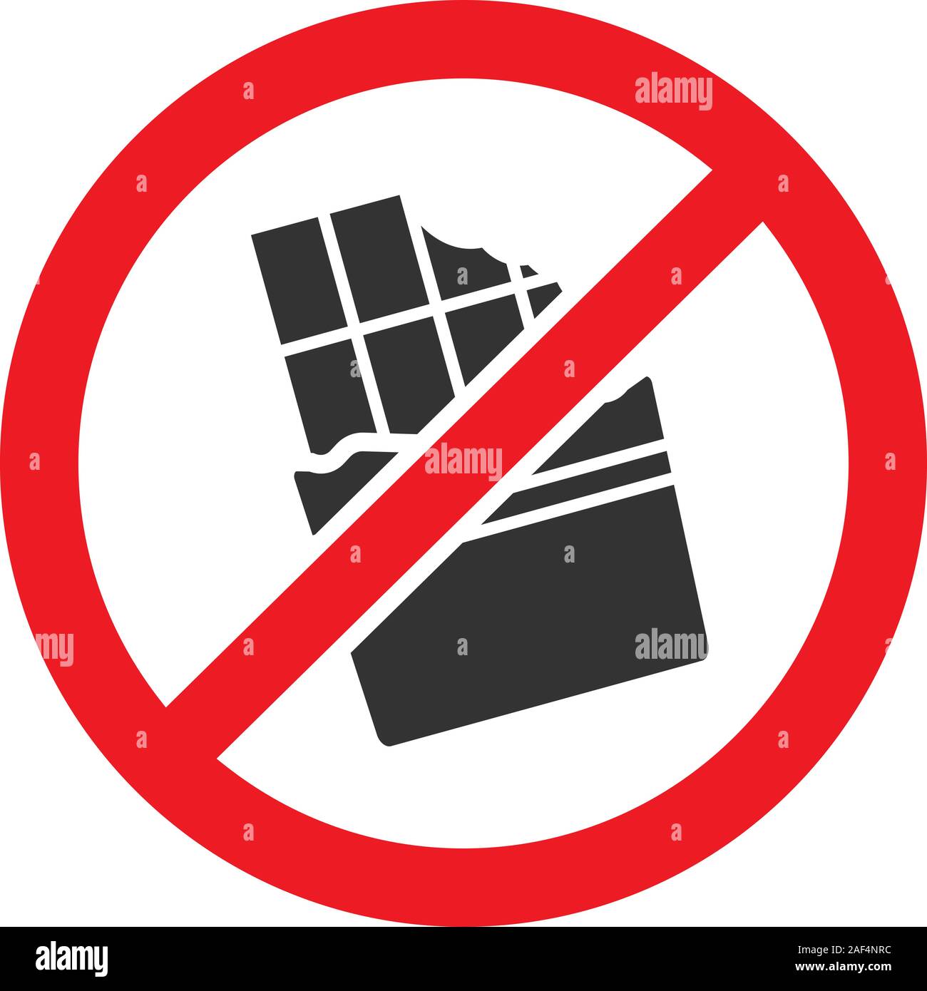 Forbidden sign with chocolate bar glyph icon. Stop silhouette symbol ...