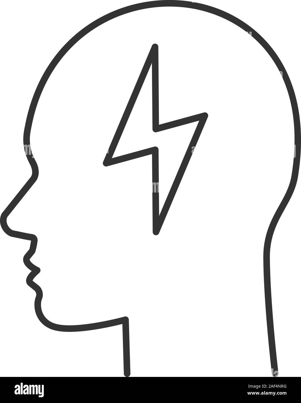 Human head with energy symbol linear icon. Brain charging. Thin line ...