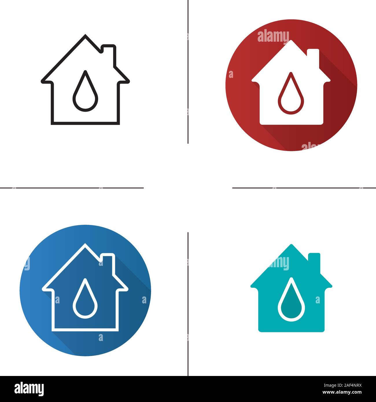 Water supply icon. Flat design, linear and glyph color styles. House ...