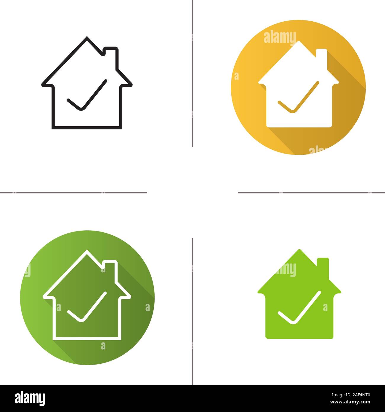 Checked, approved house icon. Flat design, linear and glyph color ...