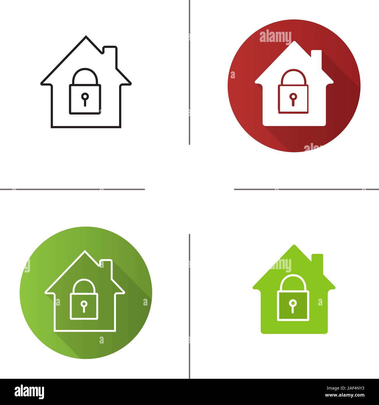 Locked house icon. Flat design, linear and glyph color styles. Home ...