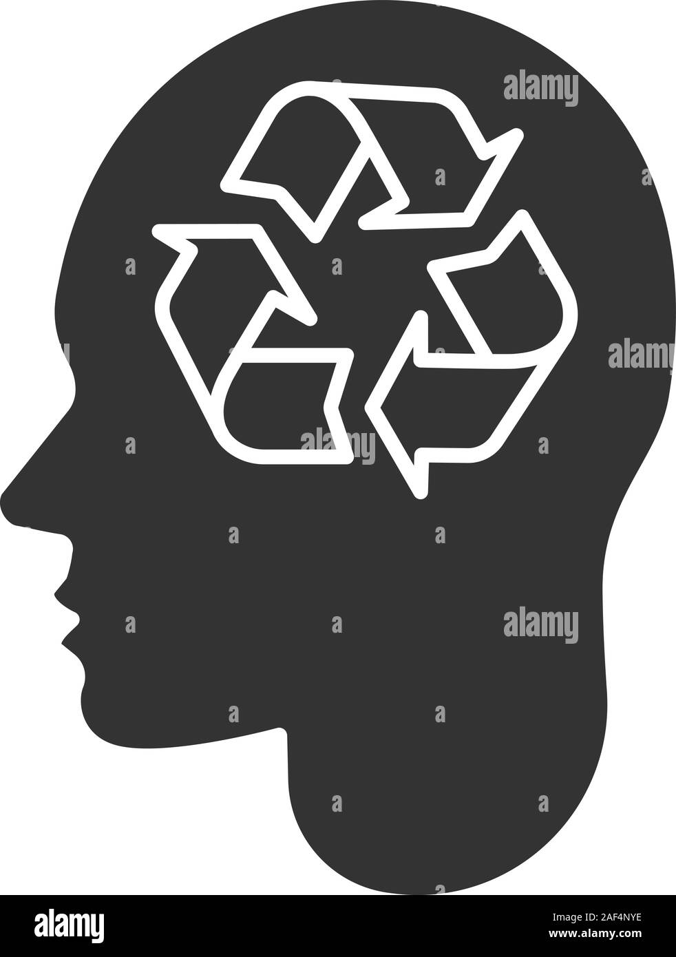 Human head with recycling sign inside glyph icon. Pollution prevention ...