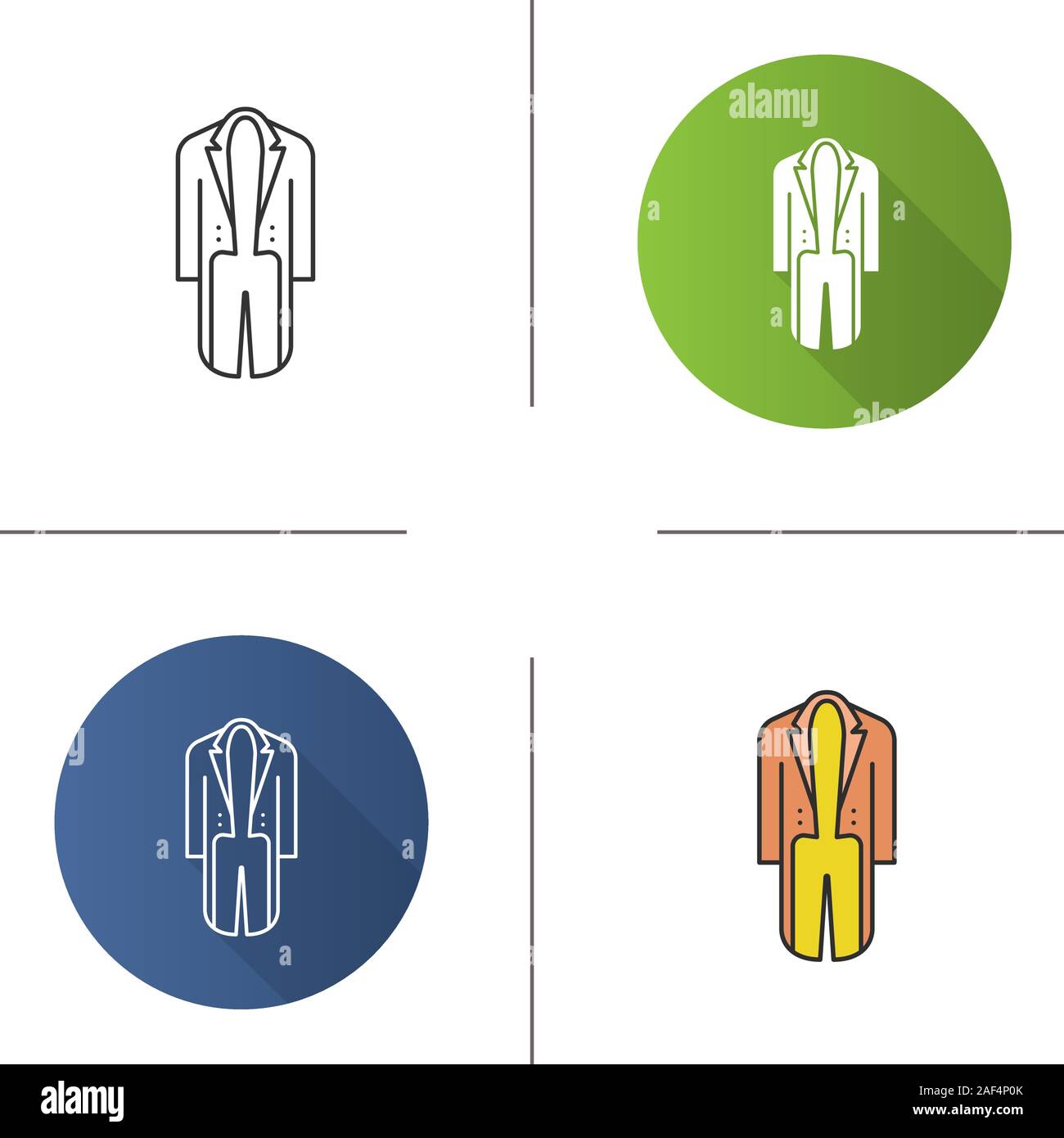 Tailcoat icon. Flat design, linear and color styles. Isolated vector ...